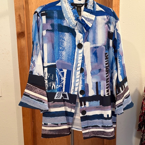 Ali Miles | Tops | Ali Miles Blue And Purple Abstract Blouse | Poshmark